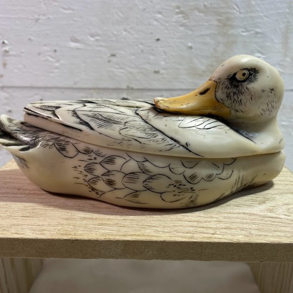 Accents | Stone Or Resin Vintage Carved Duck Shaped Trinket Box ...